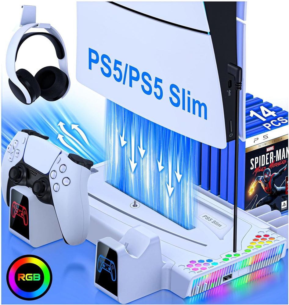 Охлаждающая станция для PS5 Slim Digital/Disc Edition с зарядкой для ...