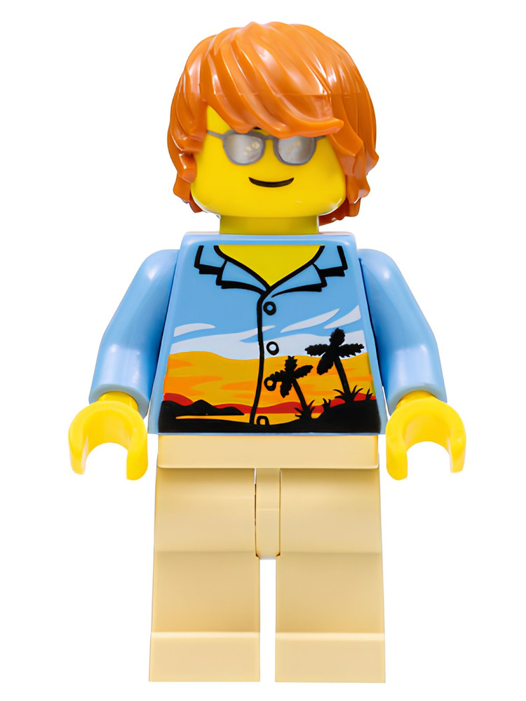 Минифигурка Lego Dad, Bright Light Orange Sunset and Palm Trees Shirt ...