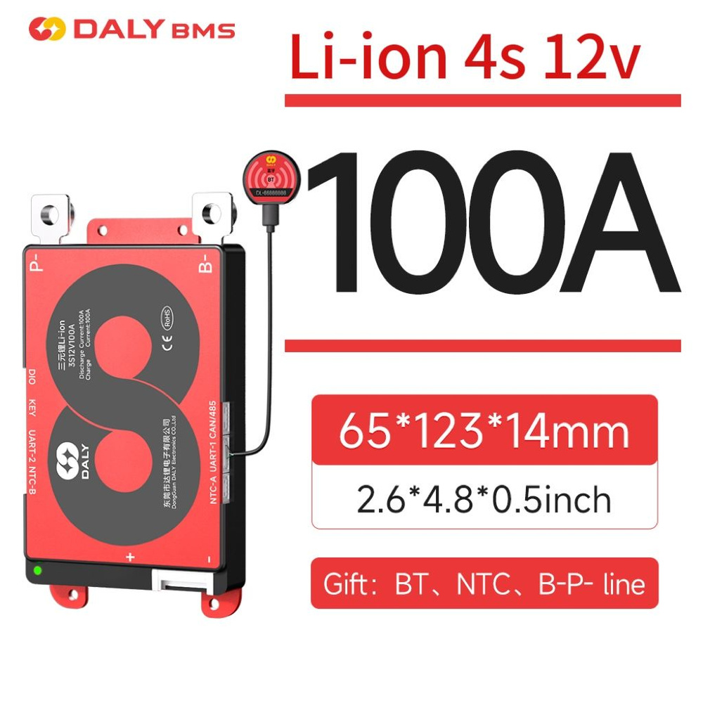 DALY SMART BMS 100A Li-ion 4S 12V Поддержка непрерывного тока 100A с Bluetooth и функцией ...
