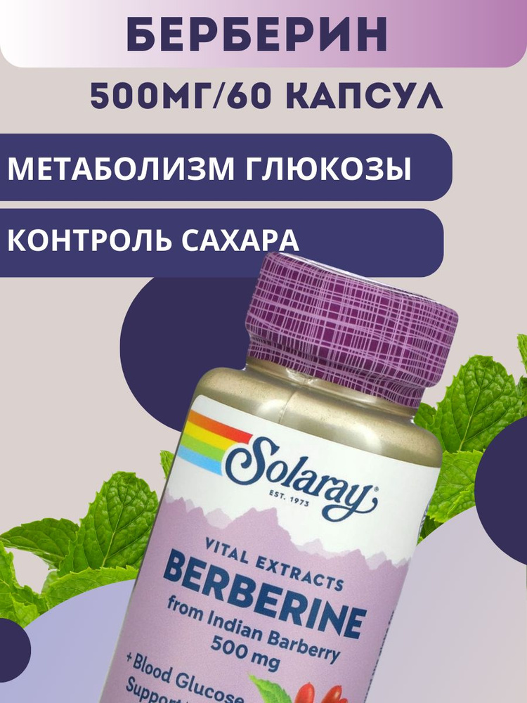 Solaray, Berberine, Берберин, 500 мг, 60 вегетарианских капсул купить ...