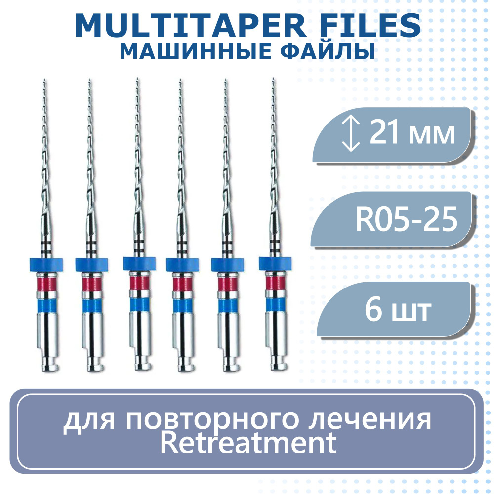 MultiTaper Files, 21мм, WP 16, размер R05-25, машинные файлы, никель ...