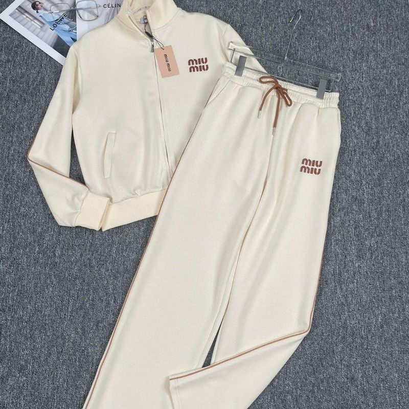 Костюм спортивный Женский Мужской Miu Miu синий серый охра размер 48 Хлопок Надписи Воротник