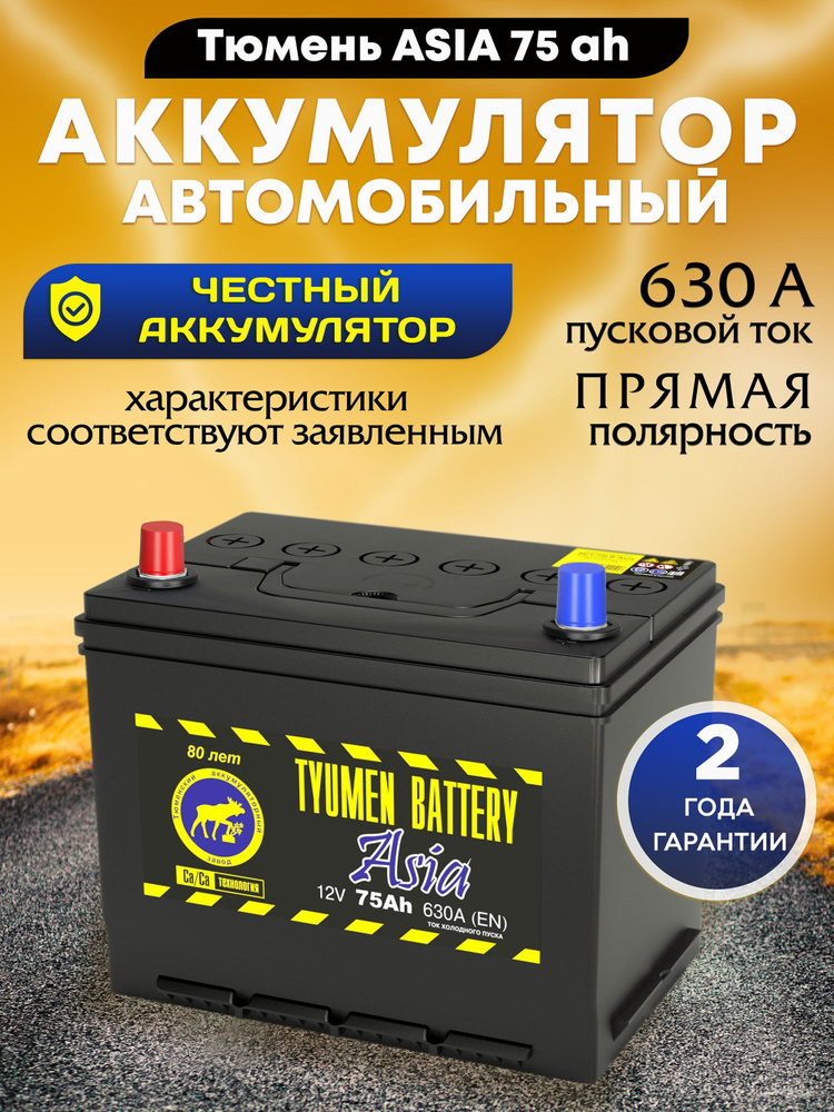 Батарея аккумулятор Тюмень Asia 75 Ah 630 А прямой полярности 75 ампер ...