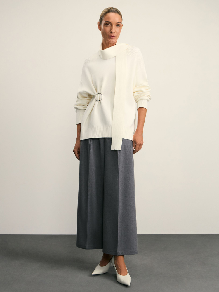 Брюки Женский Zarina кюлоты темно-серый меланж Вискоза, Полиэстер Повседневный, размер 46 Молния ...