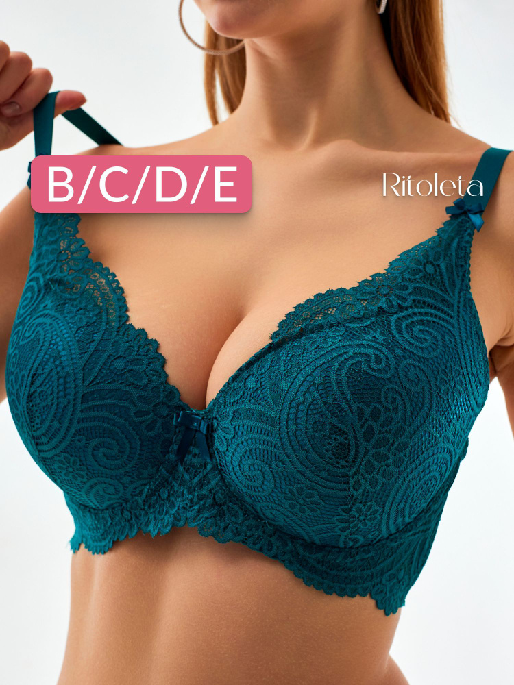 Бюстгальтер Женский Ritoleta пуш-ап, классическая чашка, размер 80C изумрудный Полиамид ...