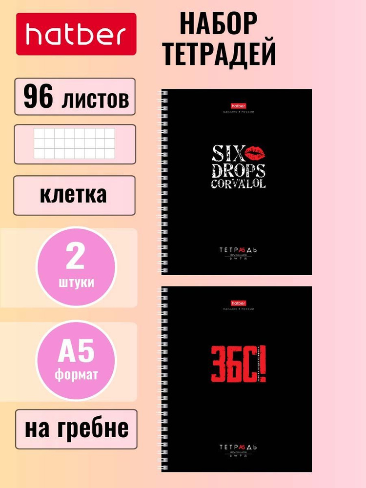 Тетрадь Hatber 2 штуки/2 дизайна, 96 листов, формата А5, в клетку на гребне -Проект Капланопись ...