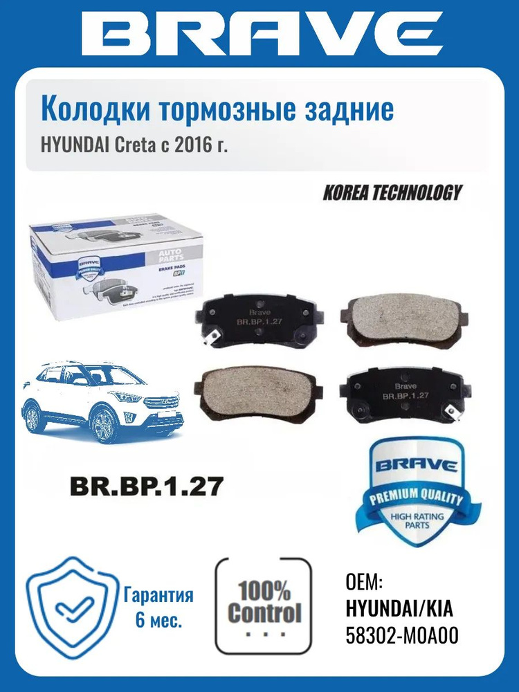Тормозные колодки 58302-M0A00 HYUNDAI Creta 2016- купить на OZON по ...