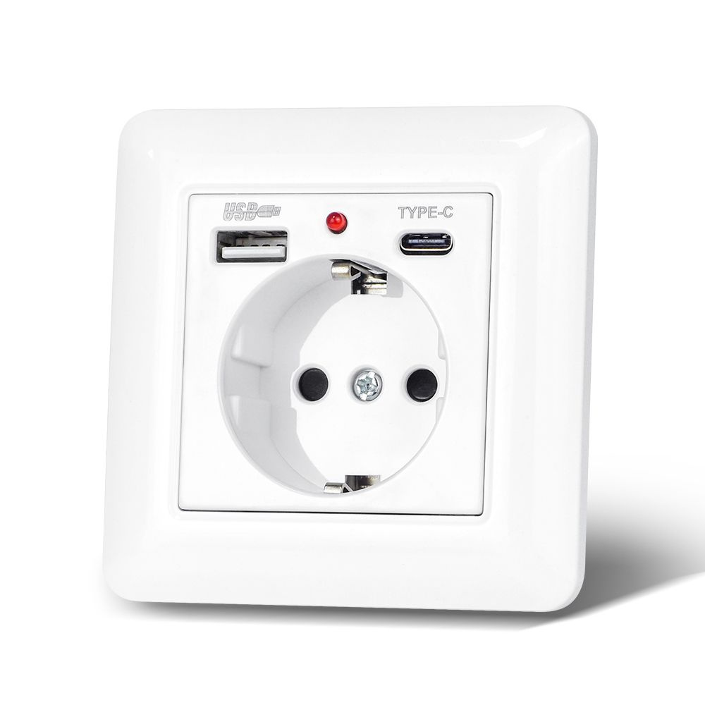 Встраиваемая розетка с Usb Type A и Type C 220В с заземлением и защитой от короткого замыкания