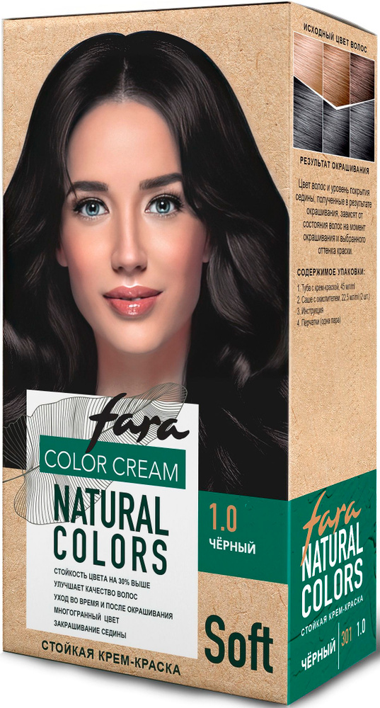 Стойкая крем-краска Fara Color Cream Natural Colors Soft 301 Черный 1.0 ...