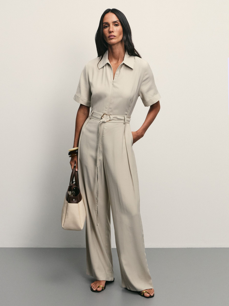 Комбинезон Женский Zarina, размер 48, рост 165-180 кремовый Демисезон с брюками Повседневный ...