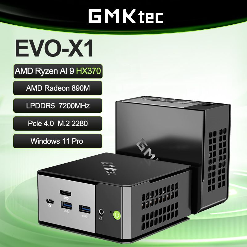 GMKtec Мини-ПК EVO-X1 (AMD Ryzen AI 9 HX 370, RAM 32 ГБ, SSD 1024 ГБ, AMD Radeon 890M, Windows ...