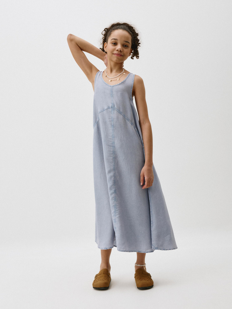 Сарафан Девочки SELA серо-голубой Повседневный, размер 146 купить c доставкой на OZON по низкой ...