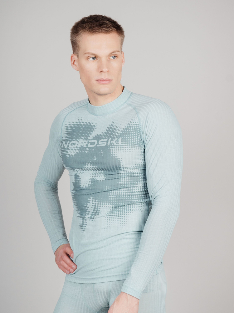 Термолонгслив Мужской NORDSKI, размер 48 Зима Бег, Беговые лыжи Полиэстер, Спандекс зеленый ...