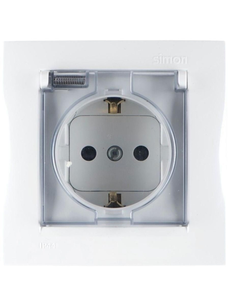 1590450-030 Simon 15 Розетка 2К+З со шторками с крышкой IP44 (белый) 1 ...