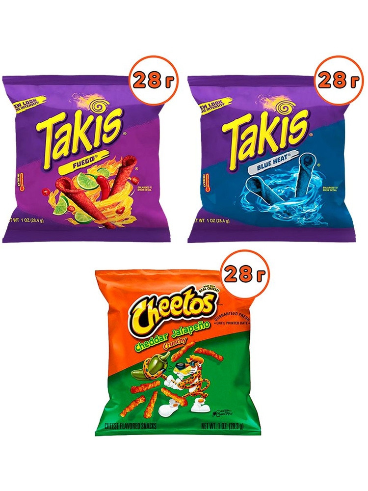 Кукурузные чипсы Takis Fuego, Blue Heat, Cheetos Crunchy Jalapeno 3 шт ...