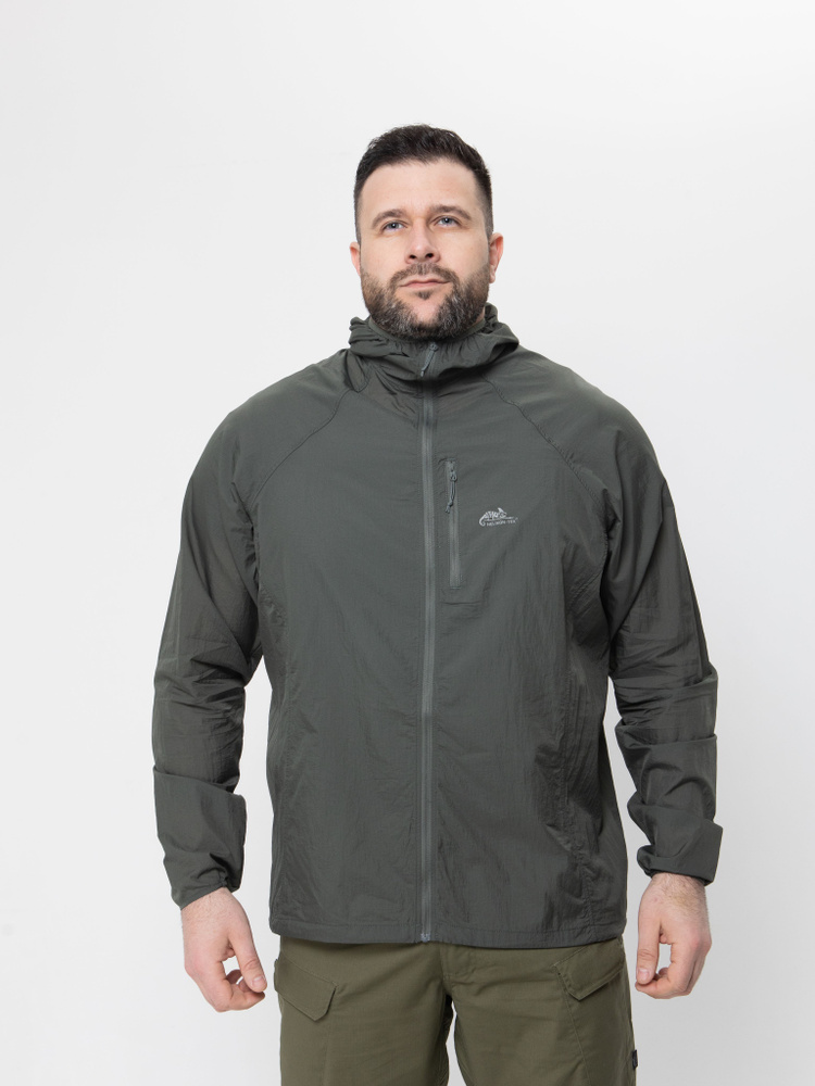 Ветровка Мужской Helikon-Tex зеленый капюшон Нейлон, размер 50 Длинный На любой сезон прямой ...