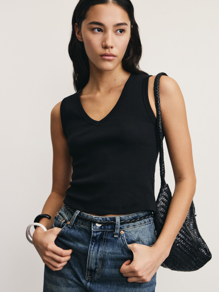 Майка Женский Zarina черный, размер 42 Хлопок, Эластан Повседневный Узбекистан облегающий ...