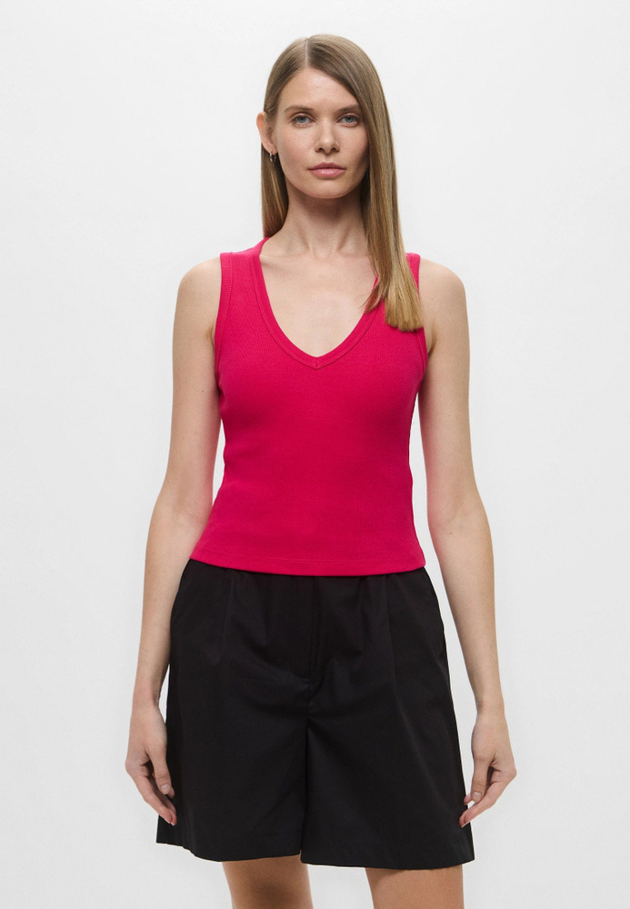 Майка Женский Zarina фуксия, размер 48 Хлопок, Эластан Повседневный Узбекистан облегающий ...