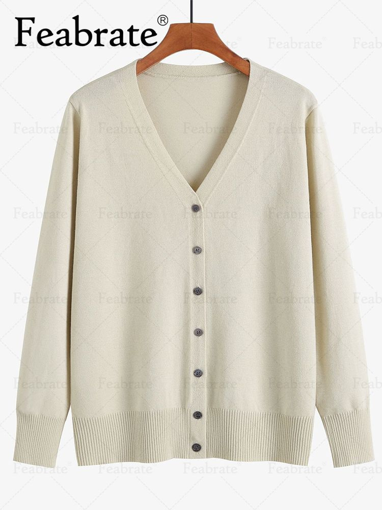 Кардиган Женский Feabrate бежевый нейтральный Хлопок, Нейлон, размер 54, 56 Пуговицы Длинный ...