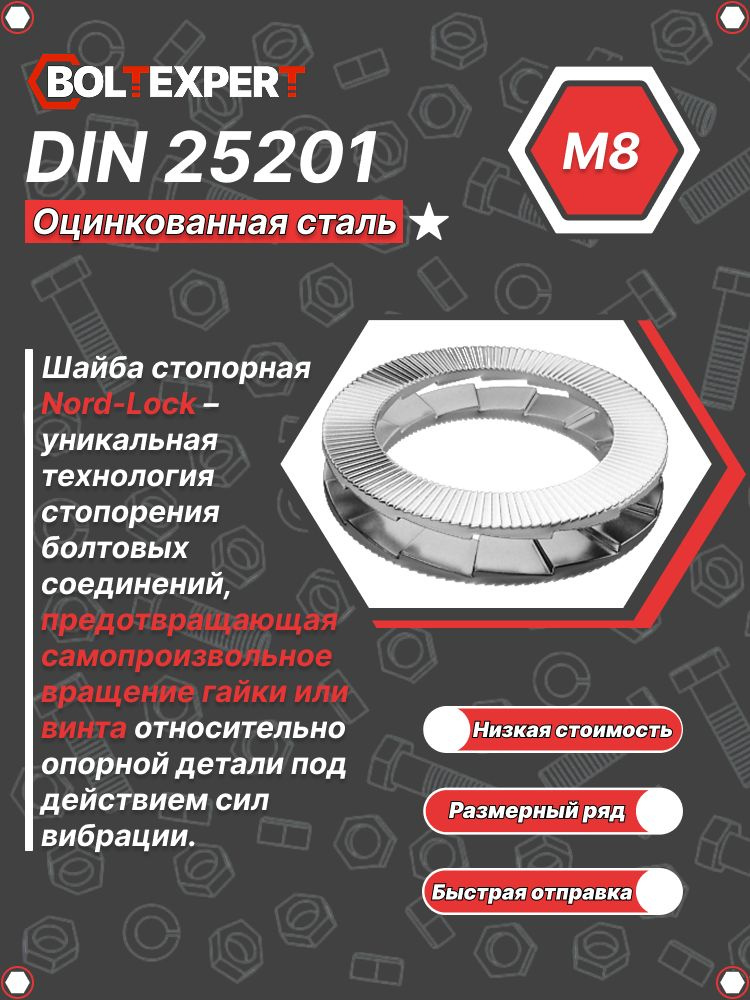Шайба Nord-Lock DIN 25201 М8 оцинкованная сталь 50шт. купить на OZON по низкой цене (2153385767)