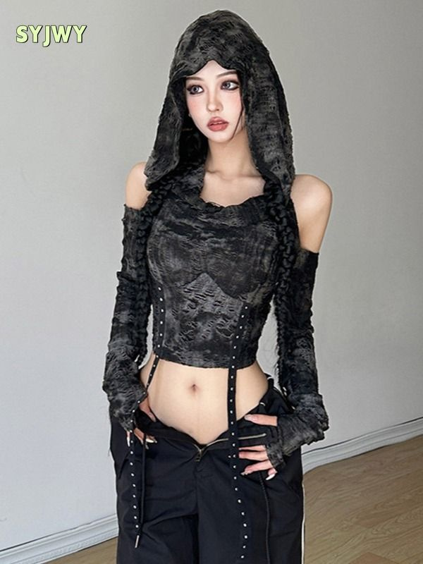 Топ Женский SYJWY черно-серый, размер 46 Политекс Длинный Повседневный Китай купить c доставкой ...