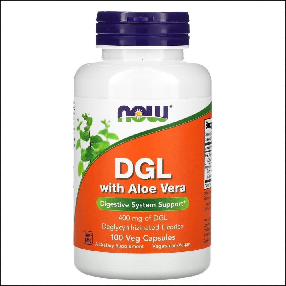 NOW Foods, DGL with aloe vera / Глицирризинат корня солодки с алоэ вера, 400 мг, 100 ...