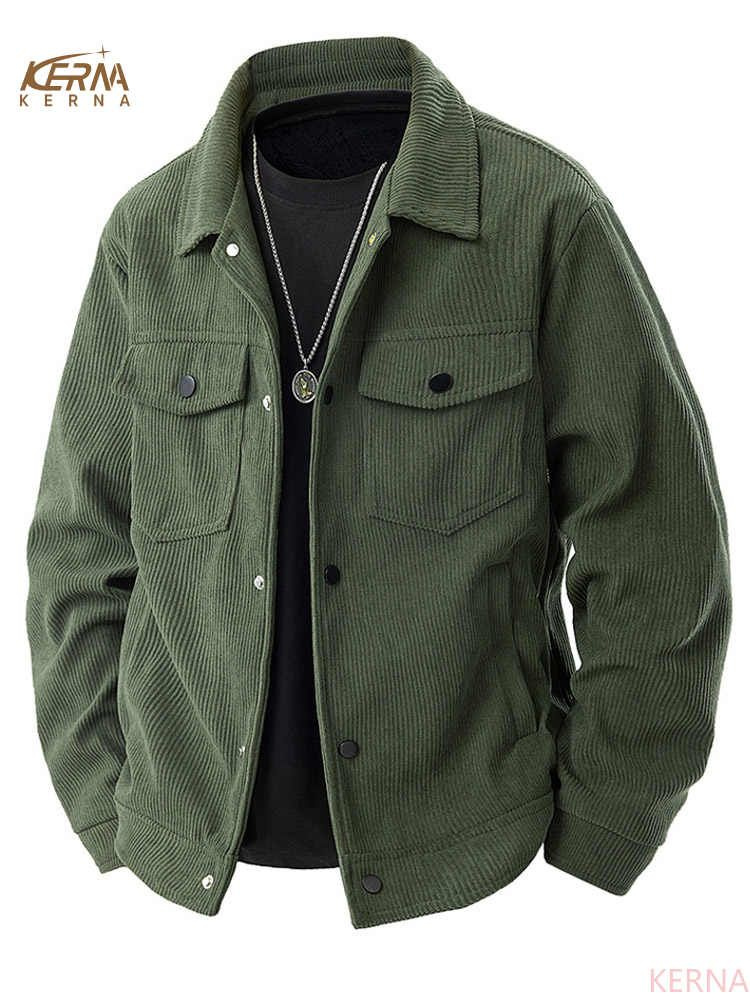Куртка Мужской KERNA Карманы салатовый классический Вельвет, размер 56 Длинный авиатор На любой ...