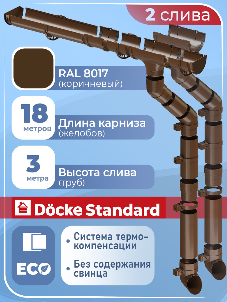Водосток Docke Standard RAL 8017 (длина 18 м / высота 3 м) водосточная система для крыши ПВХ 120 ...