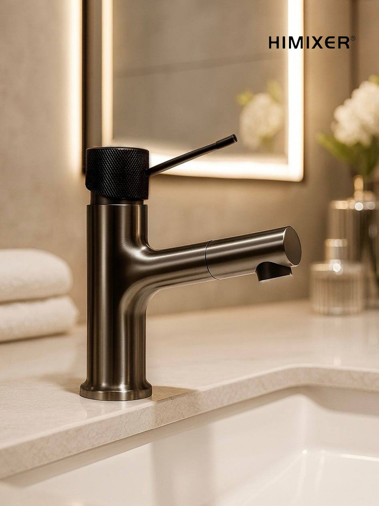 Смеситель для раковины в ванную выдвижной HIMIXER оружейная сталь купить на OZON по низкой цене ...