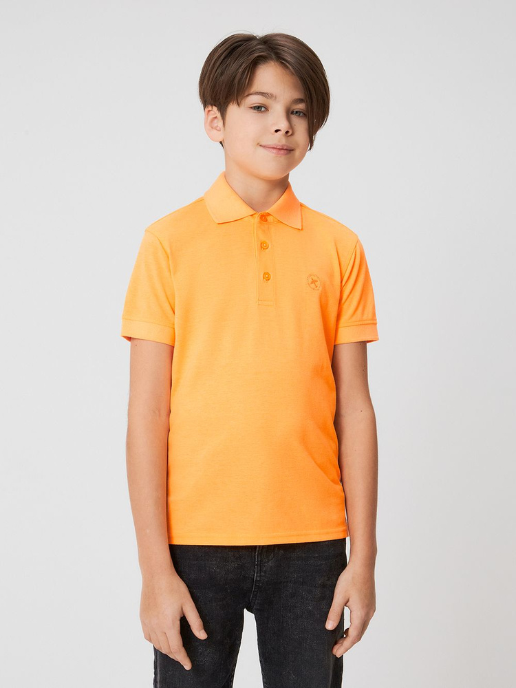 Поло Мальчики Acoola оранжевый Короткий, размер 122 Трикотаж, Хлопок Однотонный свободный ...
