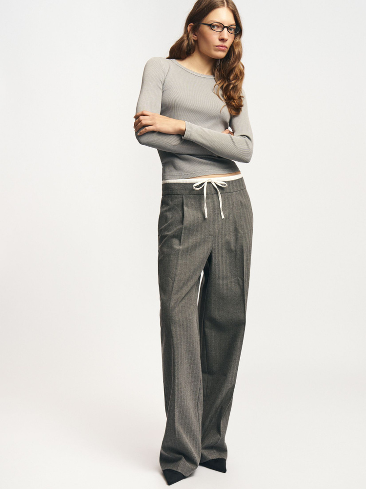 Брюки Женский Zolla серый Вискоза, Полиэстер Повседневный, размер 48 Демисезон, рост 164-176 ...