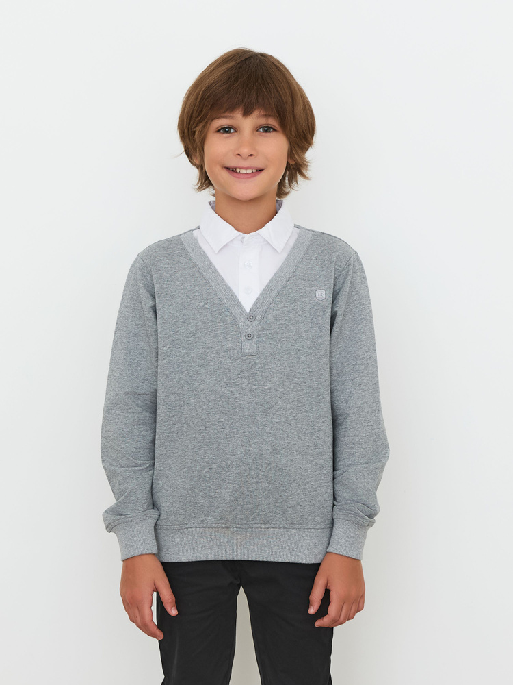 Джемпер Мальчики Brostem серый Хлопок, Полиэстер, размер 158 Пуговицы Декоративная отстрочка ...