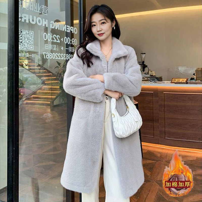 Шуба искусственная Женский MOOCIE серый лацканы Полиэфирный шелк Длинный, размер 50 Зима купить ...