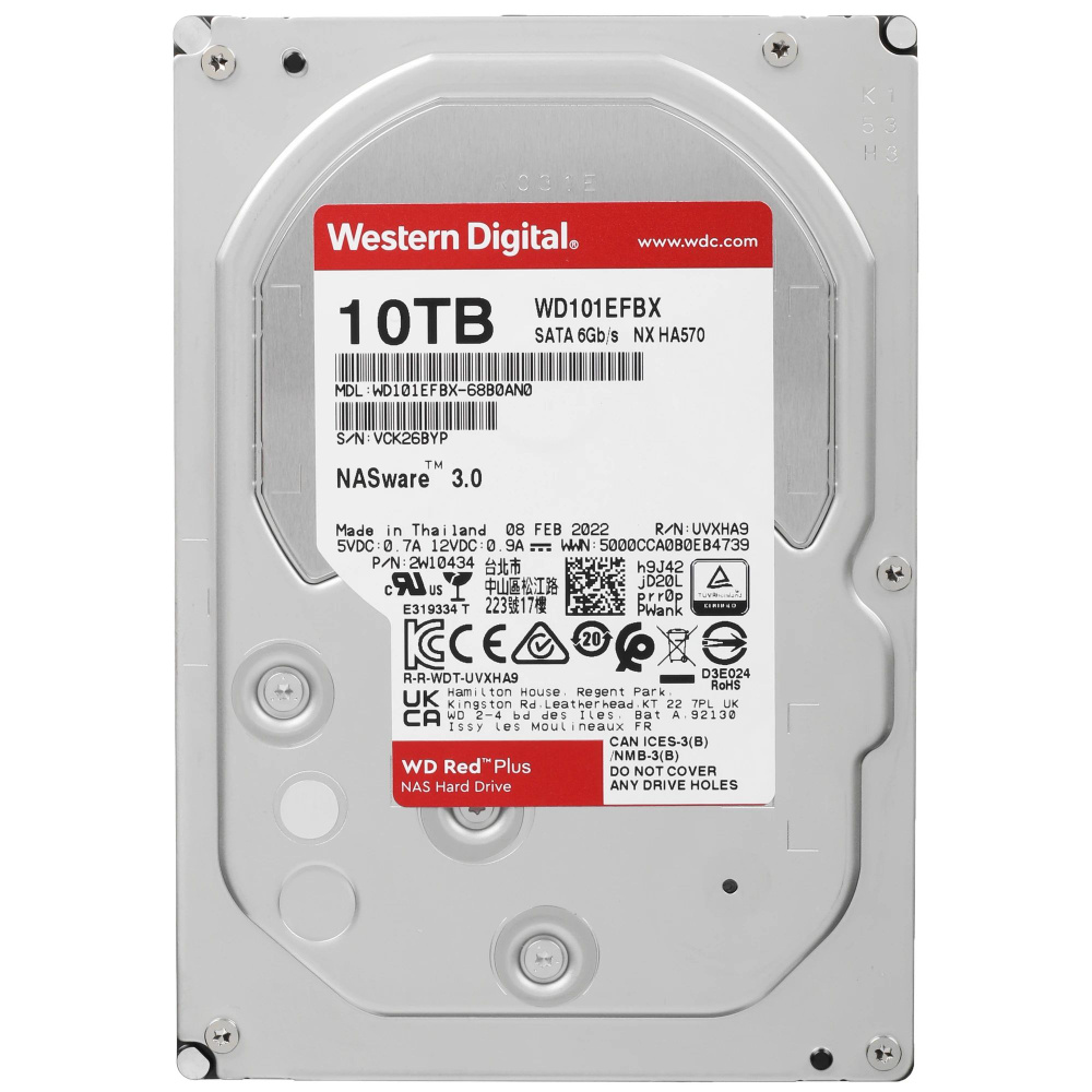 3.5" жесткий диск WD Red Plus (WD101EFBX) 10ТБ, 7200Об/мин, 256МБ HDD ...