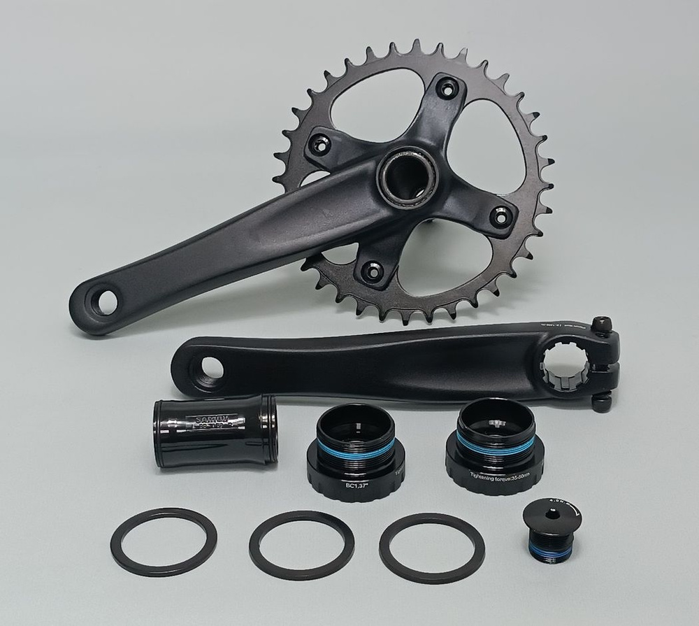 Система SAMOX FAT 1x10S 36T, сталь, защита, 170мм алюминий, интегрированный вал, черная купить ...