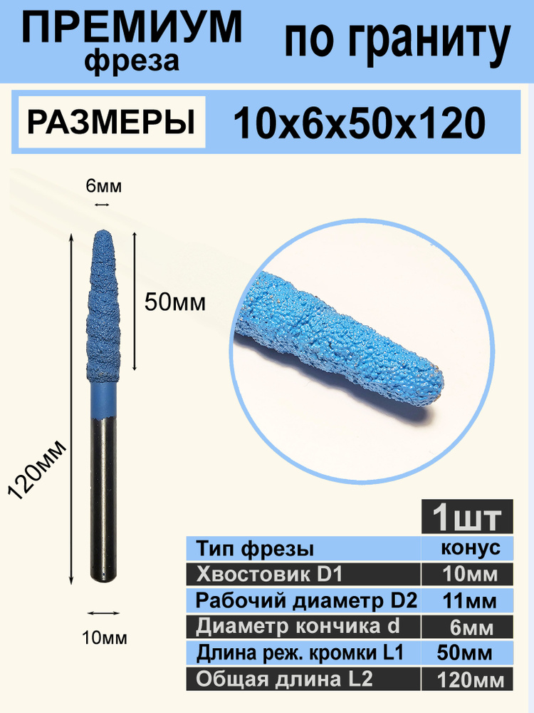 Премиум 10-6-50-120 Конусная фреза по граниту (спеченка) купить на OZON ...