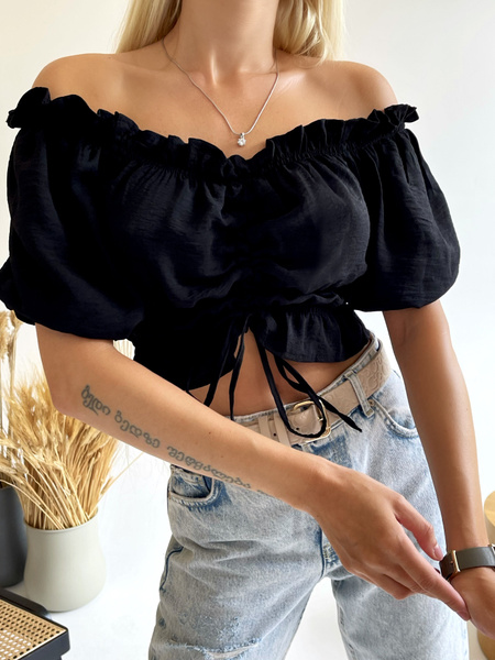 Топ Женский Miss Sumaya черный, размер 44 Полиэстер, Хлопок Короткий ...