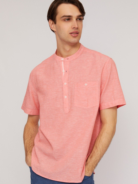 Рубашка Мужской Zolla красный Короткий Лён, Хлопок Однотонный, размер 56 прямой Пуговицы Китай ...