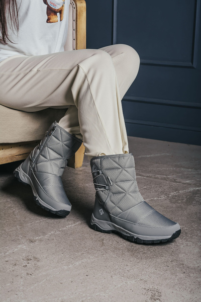 Дутики Женский, Мужской GOGC бело-серый Текстиль Зима Молния 7 Без каблука Водоотталкивающая ...