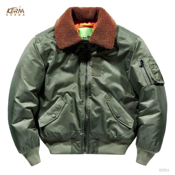 Бомбер Мужской KERNA Вышивка, Мех зеленый Нейлон, Полиэфирное волокно, размер 46 Длинный ...