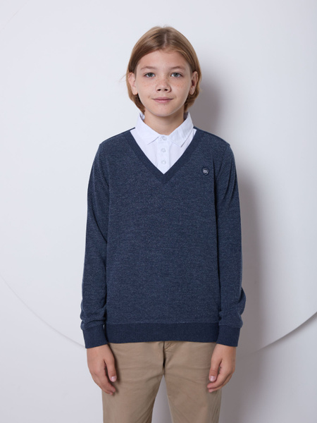 Джемпер Мальчики Brostem синий Хлопок, размер 152 прямой Длинный Однотонный Россия ...