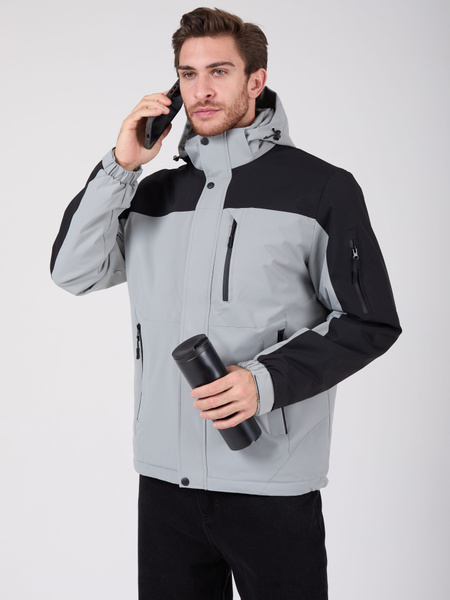 Куртка Мужской KINGSO MENS Капюшон, Карманы серый, черный Полиэстер, размер 56 Длинный Демисезон ...