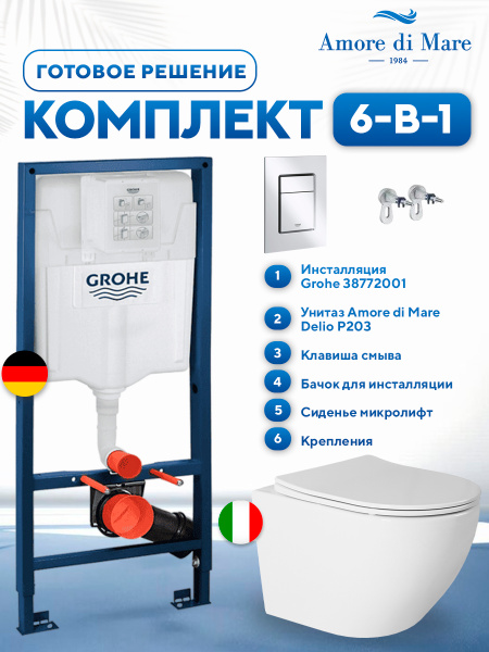 Комплект 6 в 1: инсталляция Grohe Rapid 38772001 с подвесным унитазом ...