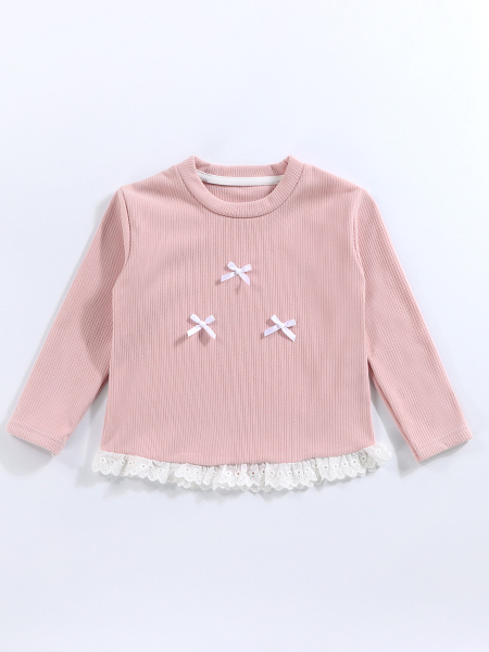 Лонгслив для малышей Девочки SYJWY Однотонный Полиэфирный шелк, размер 110 Длинный Узел розовый ...