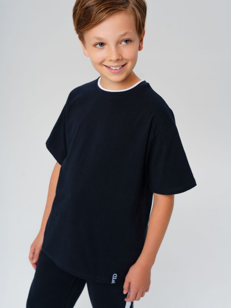 Футболка Мальчики PlayToday глубокий черный Короткий, размер 134 Трикотаж Однотонный ...