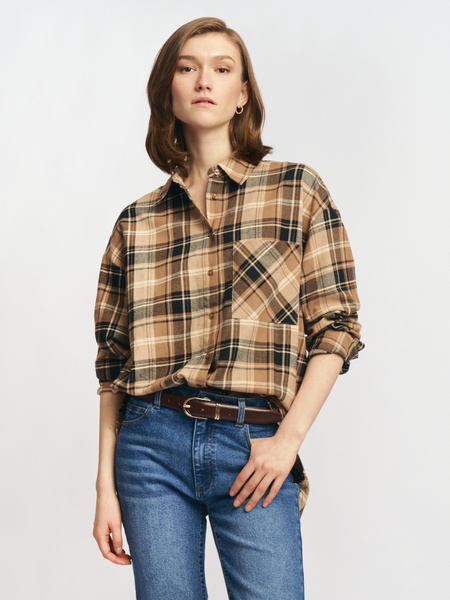 Рубашка Женский Zolla коричневый Хлопок, размер 46 Китай, рост 164-176 купить c доставкой на ...