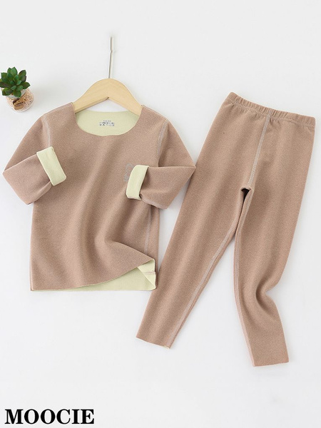 Комплект термобелья Девочки, Мальчики MOOCIE, размер 160 Зима Политекс бежевый Китай Длинный ...