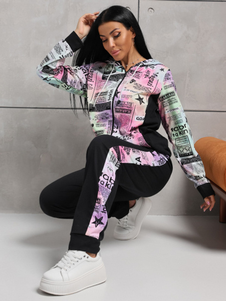 Костюм спортивный Женский Seffo Повседневный двойка черный, розовый ...