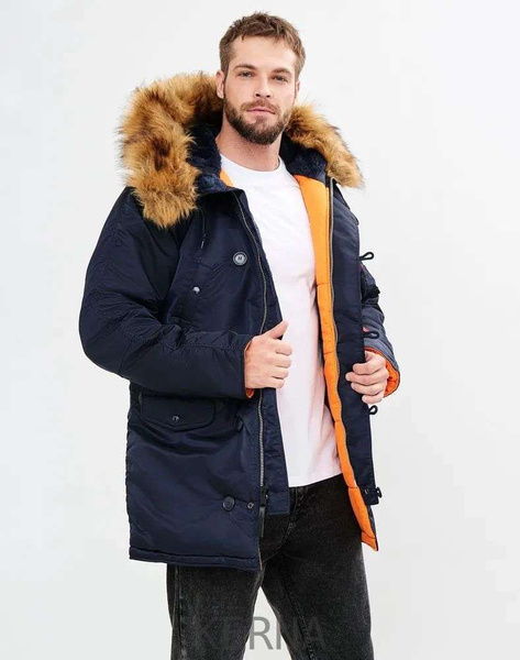 Парка Мужской KERNA Мех, Капюшон черный Нейлон, размер 48 Зима приталенный Полиэстер Китай ...