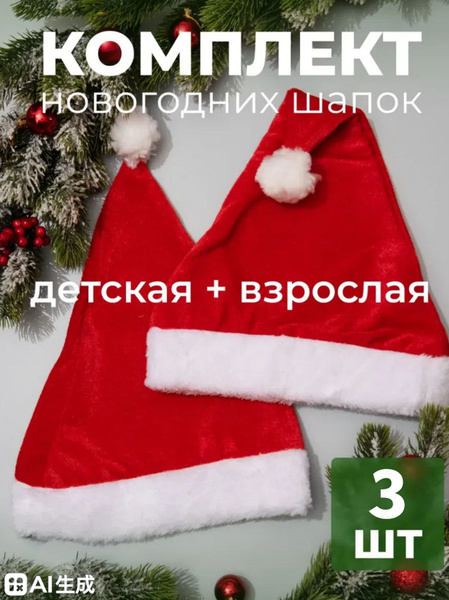 Новогодние колпаки на голову, рождественские шапки с помпоном для ...